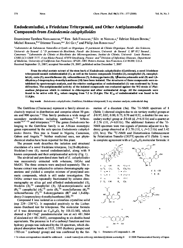 (PDF) Endodesmiadiol, a Friedelane Triterpenoid, and Other ...