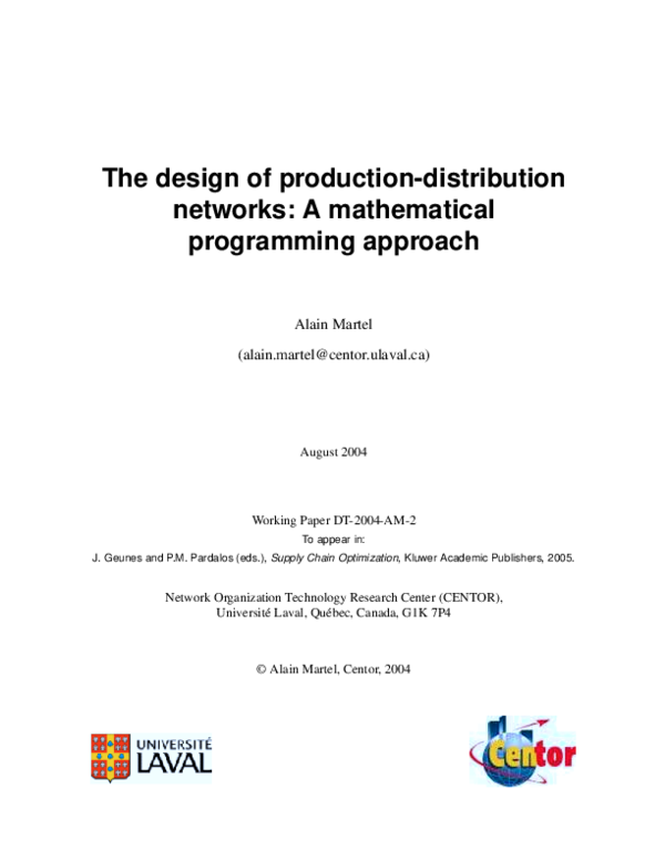 (PDF) The Design of Production-Distribution Networks: A Mathematical ...