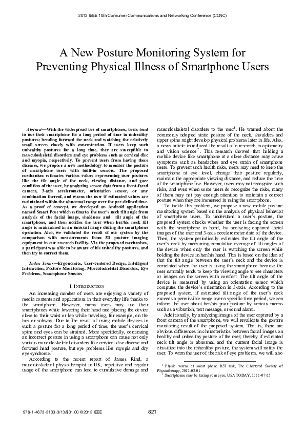 Pdf A New Posture Monitoring System For Preventing Physical Illness Of Smartphone Users