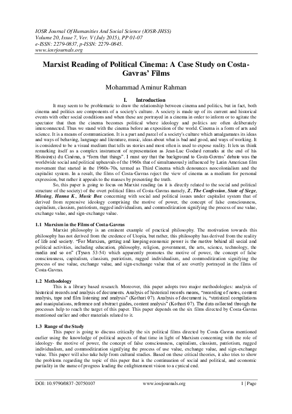 (PDF) Rahman, Mohammad Aminur. "Marxist Reading of Political Cinema: A ...