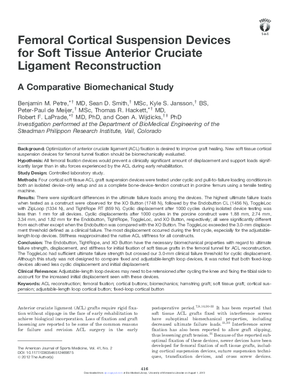 (PDF) Femoral Cortical Suspension Devices for Soft Tissue Anterior ...