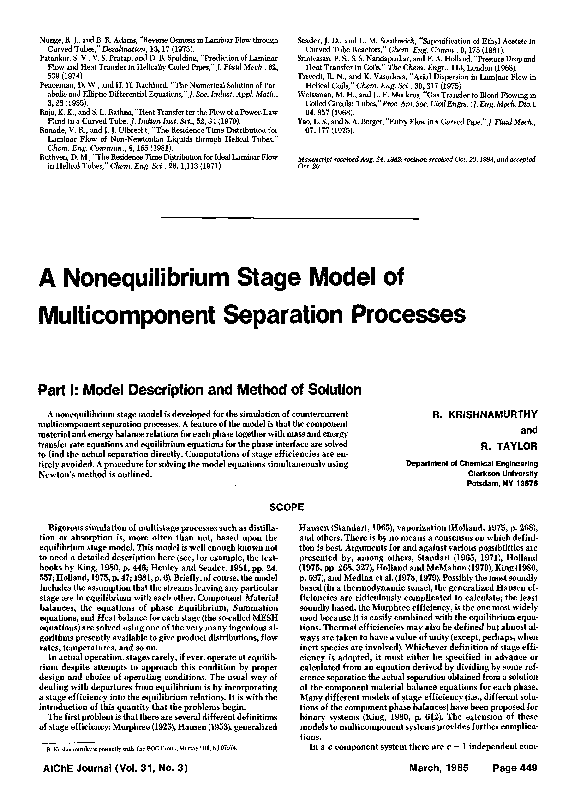 (PDF) A nonequilibrium stage model of multicomponent separation ...