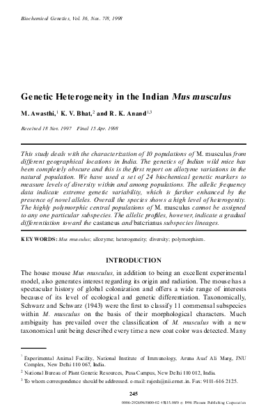 (PDF) Genetic Heterogeneity in the Indian Mus musculus