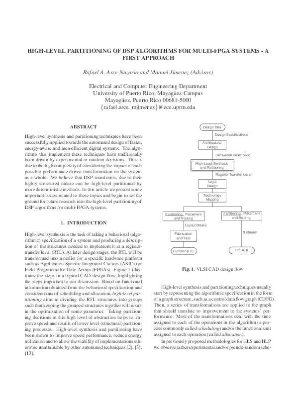 Pdf High Level Partitioning Of Dsp Algorithms For Multi Fpga Systems A First Approach