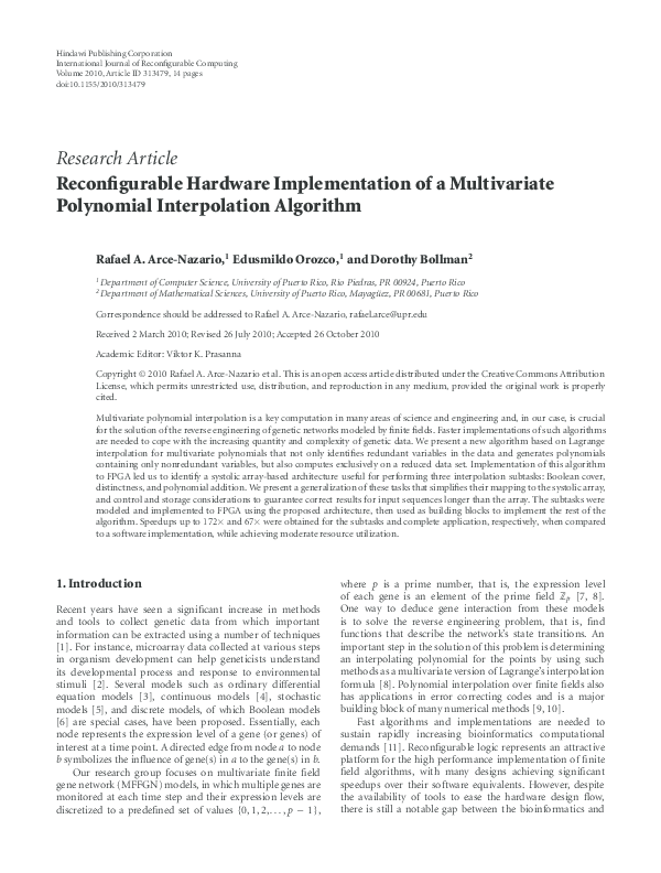 Pdf Reconfigurable Hardware Implementation Of A Multivariate Polynomial Interpolation Algorithm