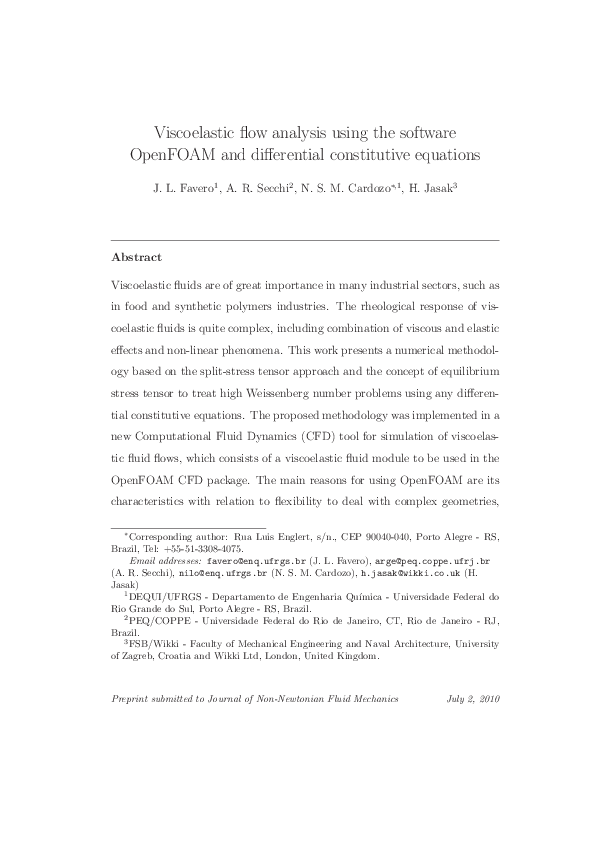 Pdf Viscoelastic Flow Analysis Using The Software Openfoam And