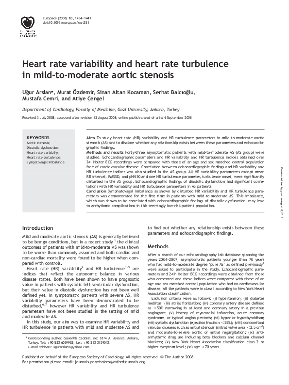 (PDF) Heart rate variability and heart rate turbulence in mild-to ...