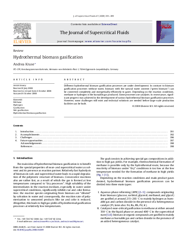 (PDF) Hydrothermal biomass gasification