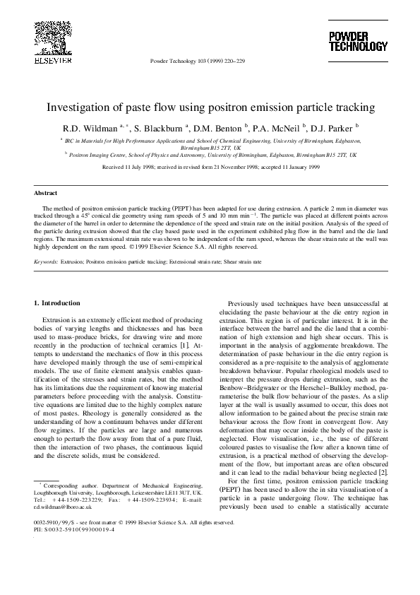 (PDF) Investigation of paste flow using positron emission particle tracking