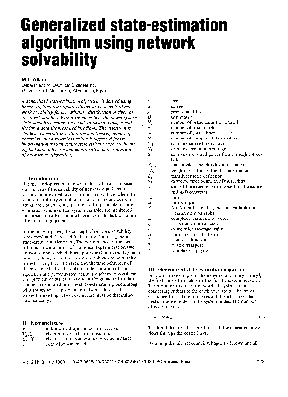 Pdf Generalized State Estimation Algorithm Using Network Solvability