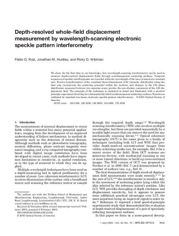 (PDF) Depth-resolved whole-field displacement measurement using wavelength scanning interferometry