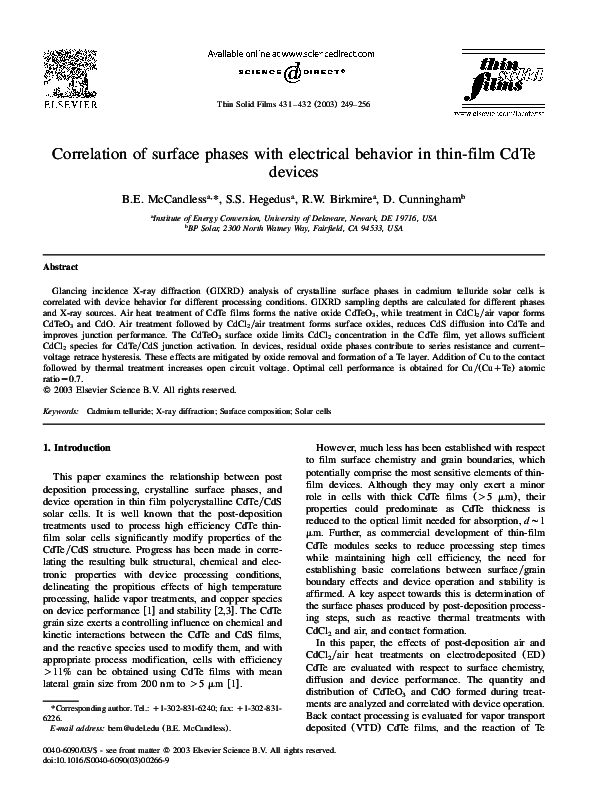 (PDF) Correlation of surface phases with electrical behavior in thin ...