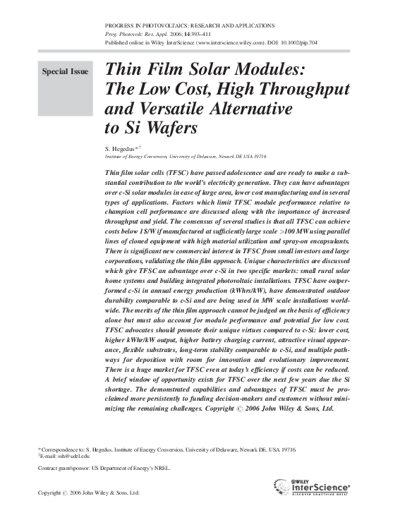 (PDF) Thin film solar modules: the low cost, high throughput and ...