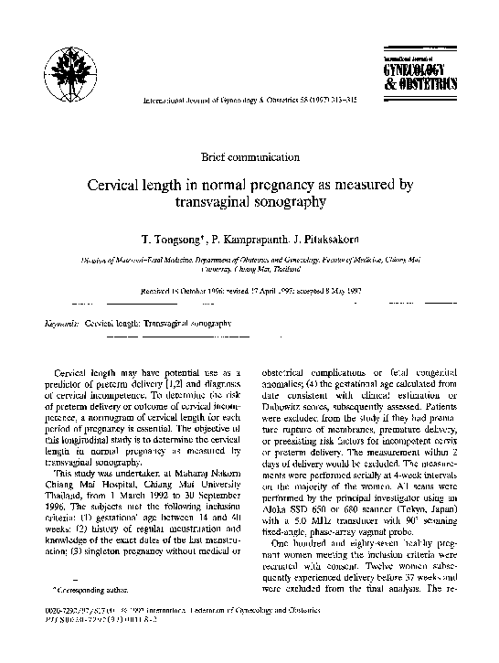 (PDF) Cervical length in normal pregnancy as measured by transvaginal ...