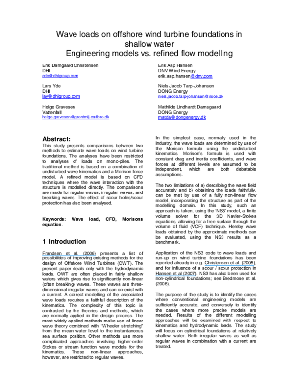 (PDF) Wave loads on offshore wind turbine foundations in shallow water ...