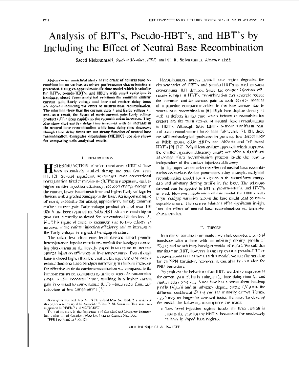 (PDF) Analysis of BJT's, pseudo-HBT's, and HBT's by including the ...