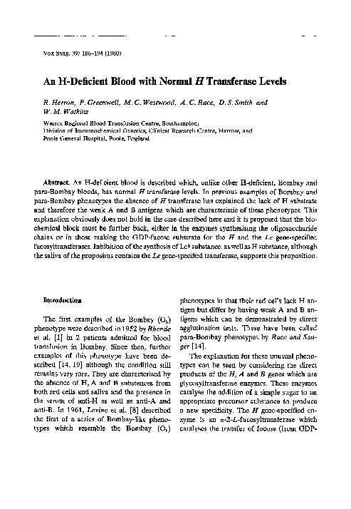 (PDF) An H-Deficient Blood with Normal H Transferase Levels