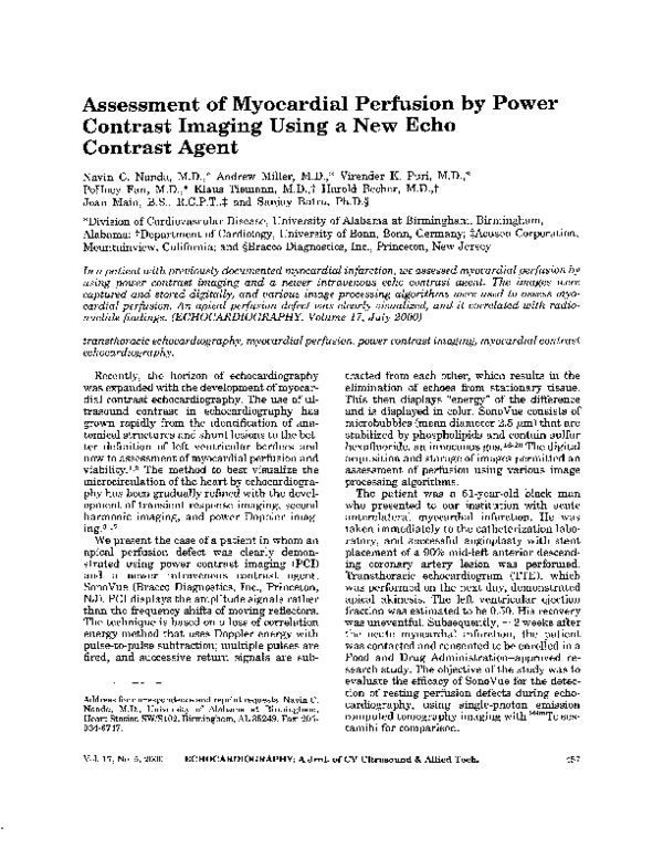 (PDF) Assessment of Myocardial Perfusion by Power Contrast Imaging ...