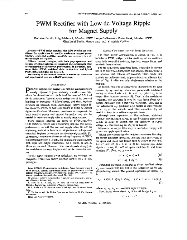 (PDF) PWM rectifier with low DC voltage ripple for magnet supply