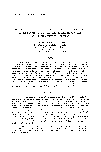(PDF) Seed Stock for Lobster Culture: The Role of Temperature in ...