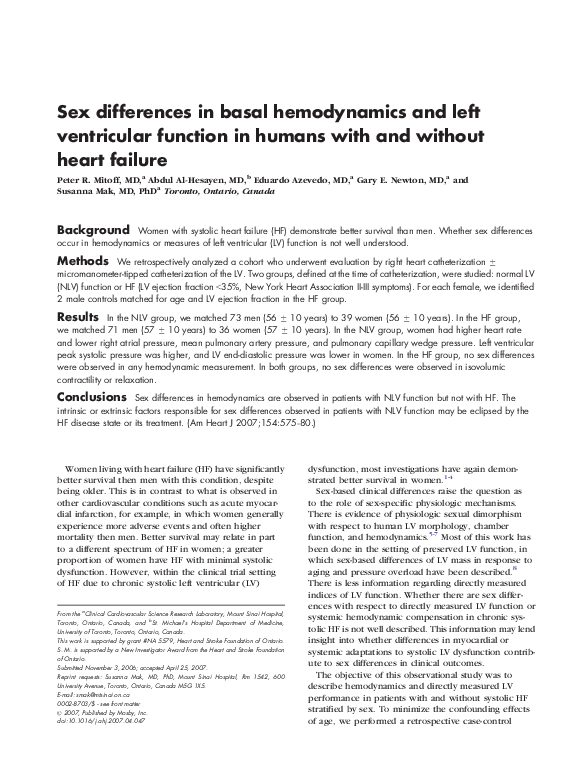 Pdf Sex Differences In Basal Hemodynamics And Left Ventricular 2719