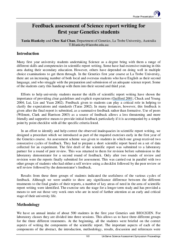 (PDF) Feedback assessment of Science report writing for first year ...