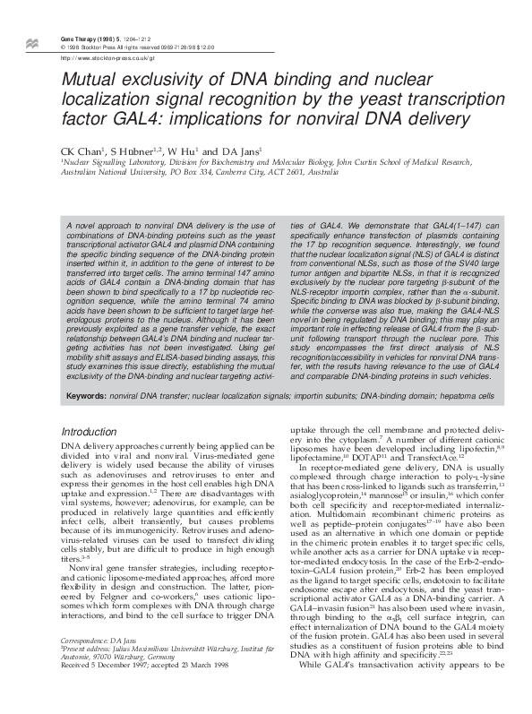 (PDF) Mutual exclusivity of DNA binding and nuclear localization signal ...