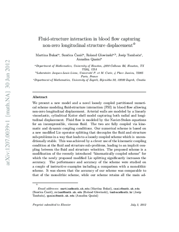 (PDF) Fluid–structure interaction in blood flow capturing non-zero longitudinal structure ...