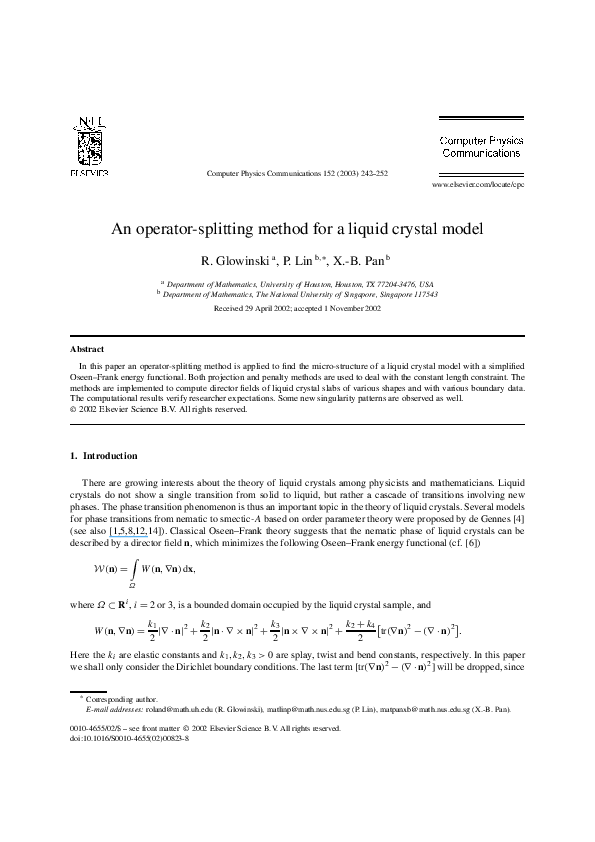 (PDF) An operator-splitting method for a liquid crystal model