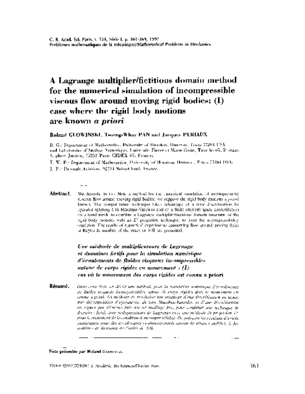 (PDF) A Lagrange multiplier/fictitious domain method for the numerical simulation of ...