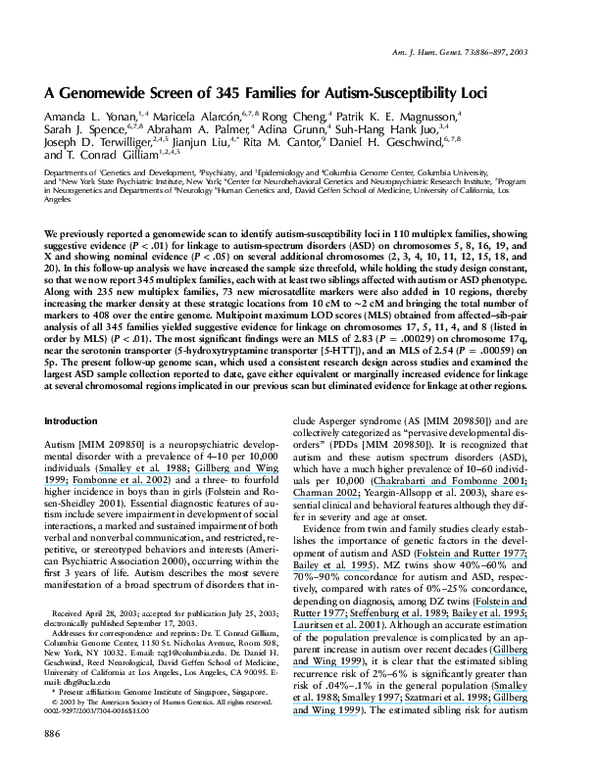 (PDF) A Genomewide Screen of 345 Families for Autism-Susceptibility Loci