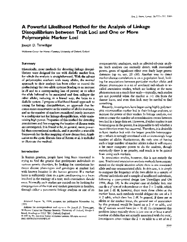 (PDF) A powerful likelihood method for the analysis of linkage disequilibrium between trait loci ...
