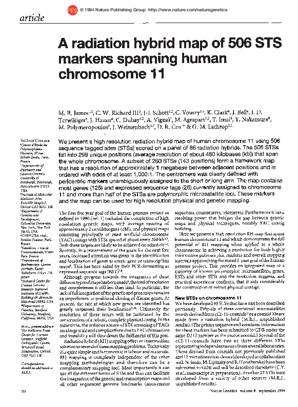 (PDF) A radiation hybrid map of 506 STS markers spanning human ...