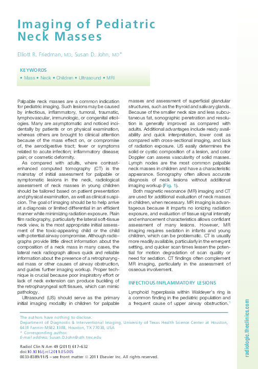 (PDF) Imaging of Pediatric Neck Masses