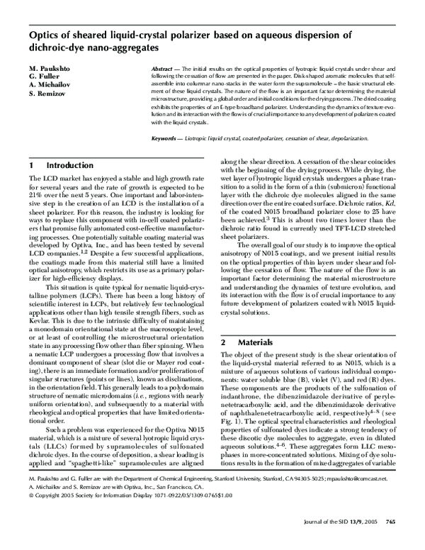 (PDF) Optics of sheared liquid-crystal polarizer based on aqueous dispersion of dichroic-dye ...
