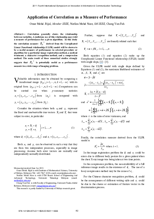(PDF) Application of correlation as a measure of performance