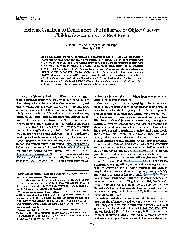 (PDF) Helping children to remember: The influence of object cues on ...
