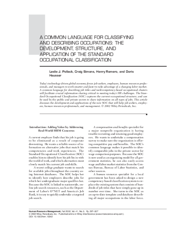 (PDF) A common language for classifying and describing occupations: The ...