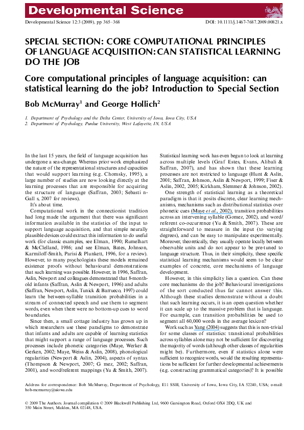 Pdf Core Computational Principles Of Language Acquisition Can Statistical Learning Do The Job