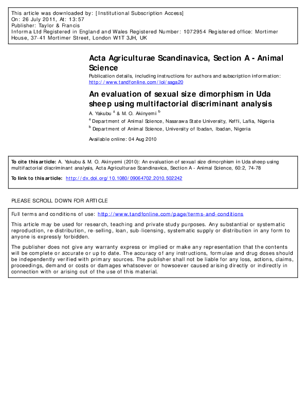 (PDF) An evaluation of sexual size dimorphism in Uda sheep using multifactorial discriminant ...