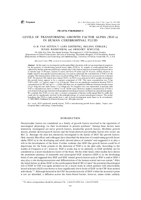 (PDF) Levels of transforming growth factor alpha (TGF-alpha) in human ...