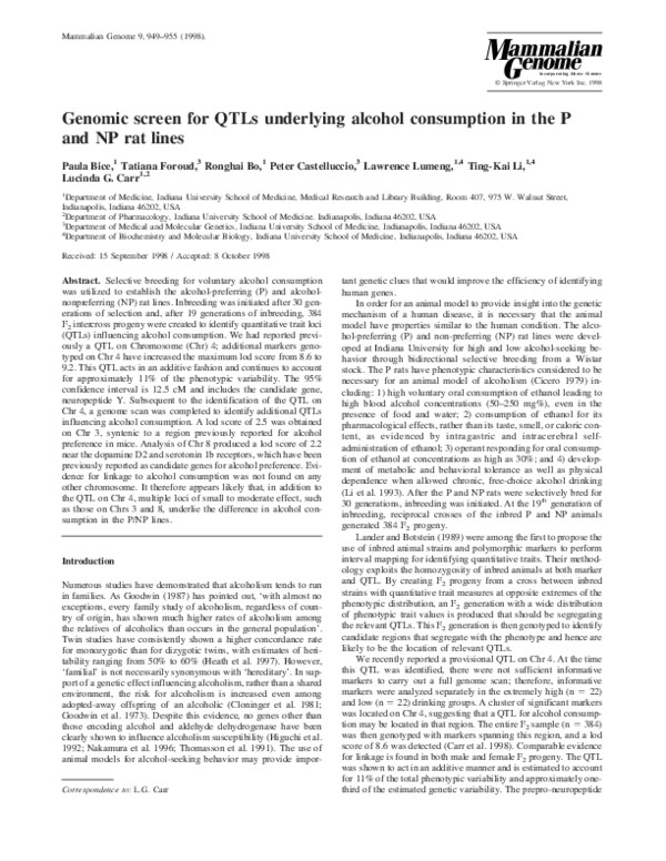 (PDF) Genomic screen for QTLs underlying alcohol consumption in the P ...