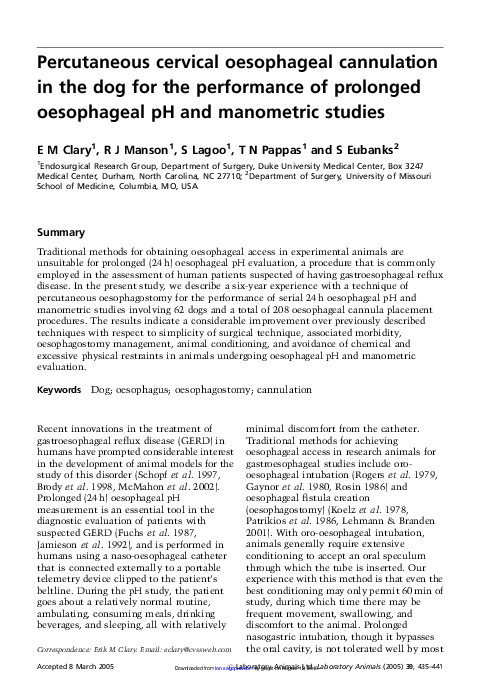 (PDF) Percutaneous cervical oesophageal cannulation in the dog for the ...