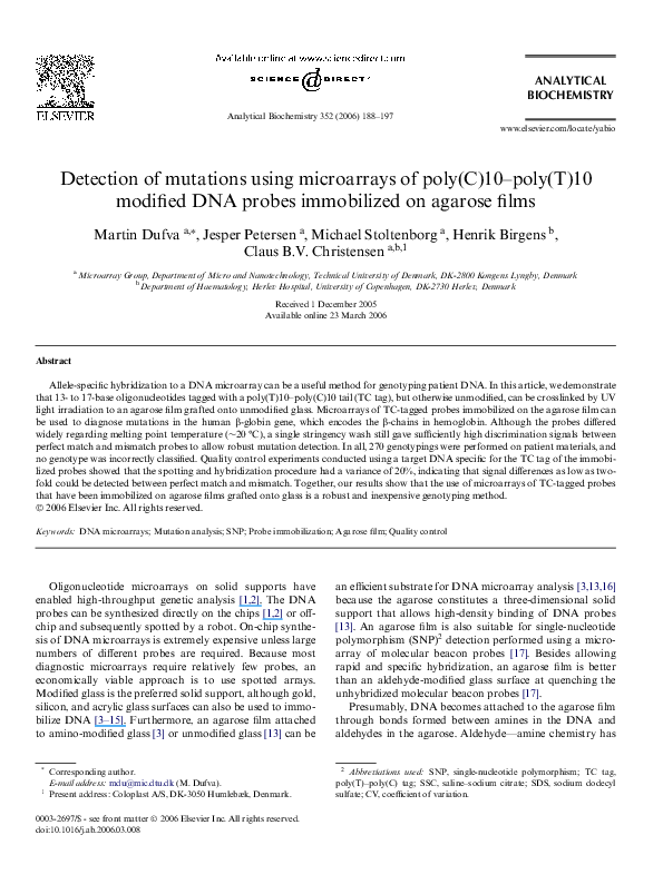 (PDF) Detection of mutations using microarrays of poly(C)10–poly(T)10 modified DNA probes ...
