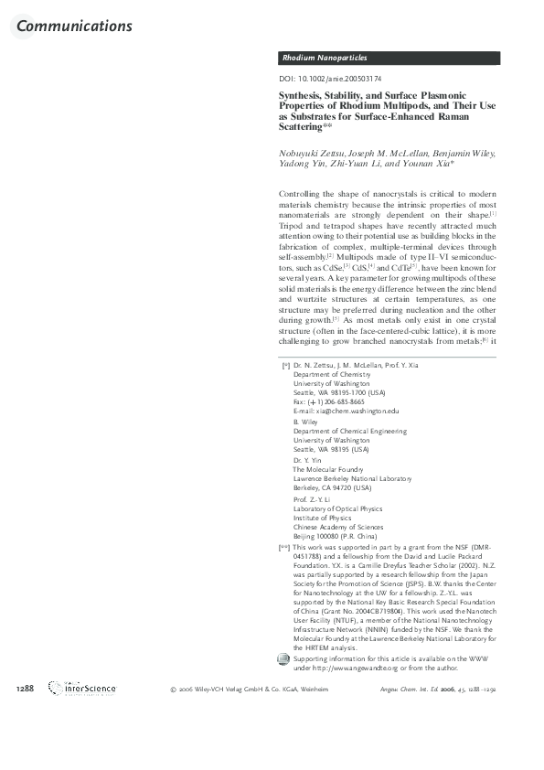 (PDF) Synthesis, Stability, and Surface Plasmonic Properties of Rhodium ...