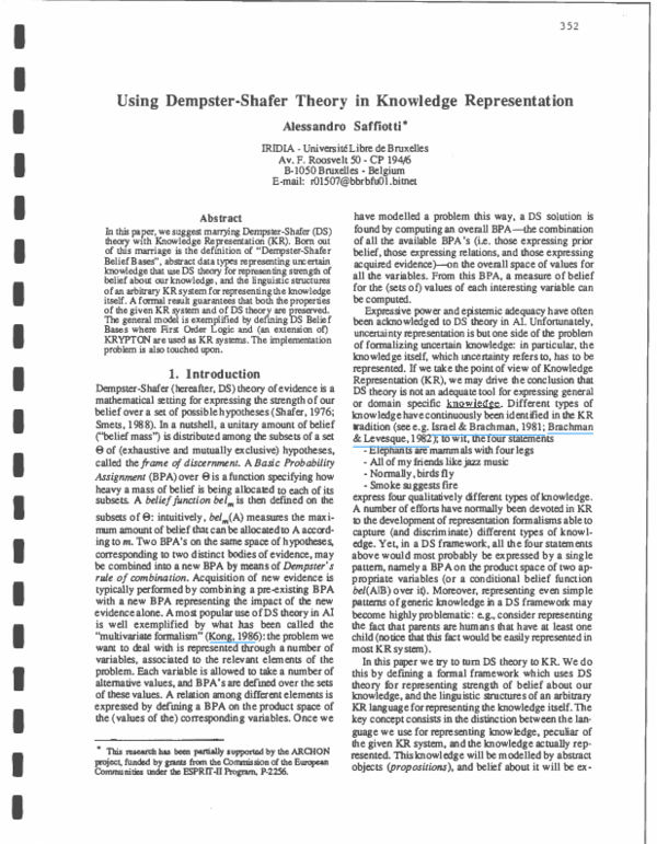 (PDF) Using Dempster-Shafer theory in knowledge representation
