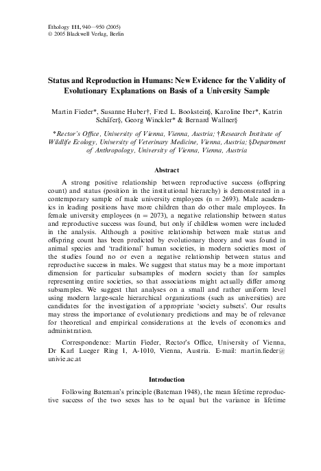 (PDF) Status and Reproduction in Humans: New Evidence for the Validity ...