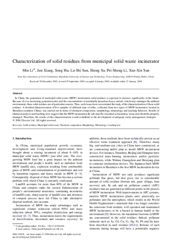 (PDF) Characterization of solid residues from municipal solid waste ...