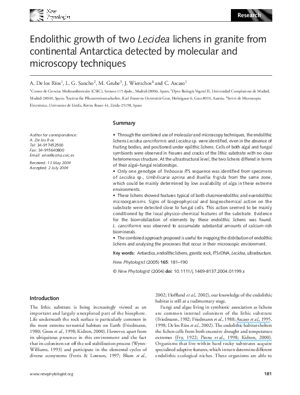 (PDF) Endolithic growth of two Lecidea lichens in granite from ...