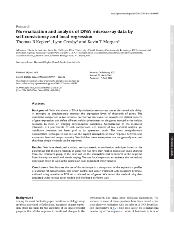 Pdf Normalization And Analysis Of Dna Microarray Data By Self Consistency And Local Regression